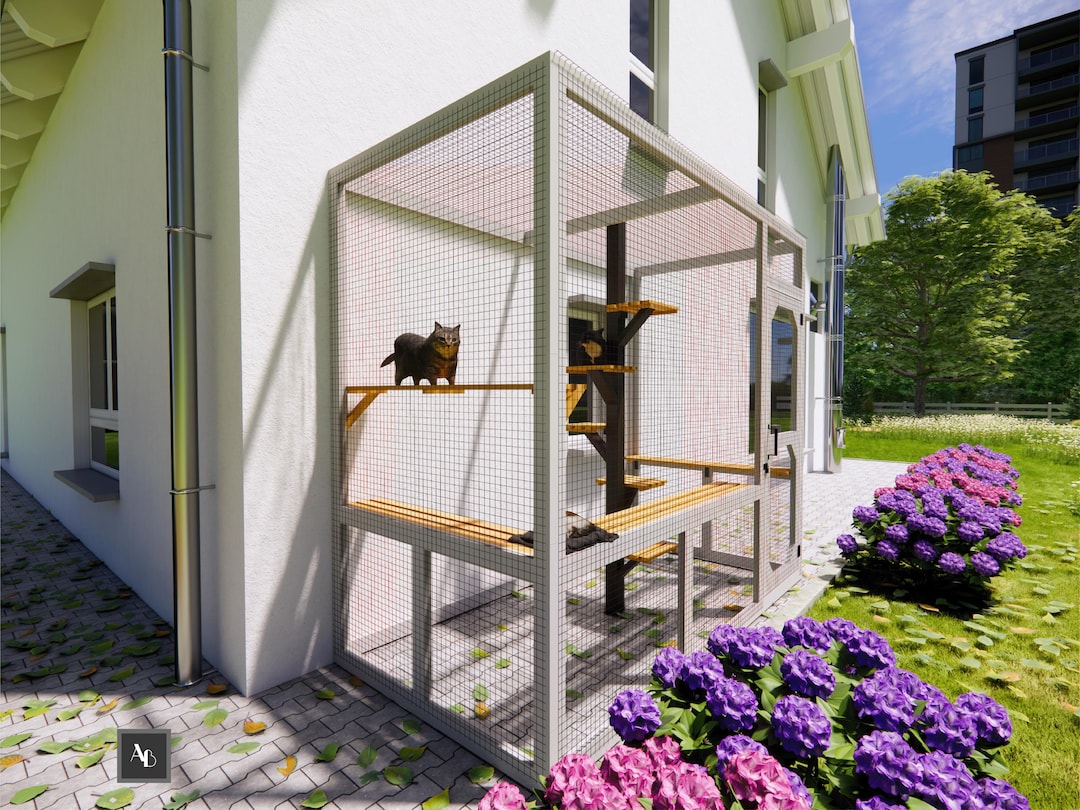 DIY 5x10 Catio Plans | Outdoor Cat Enclosure With Shelves | Wooden Cat ...