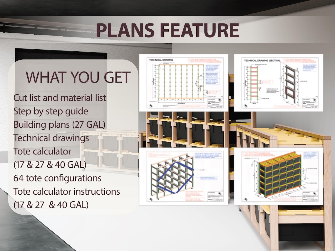 HDX 27 Gallon Tote Rack Plans PDF | DIY Garage Storage Organizer | Step ...