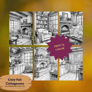 24 Cozy Fall Cottagecore Inspired Coloring Pages for Adults, Instant ...