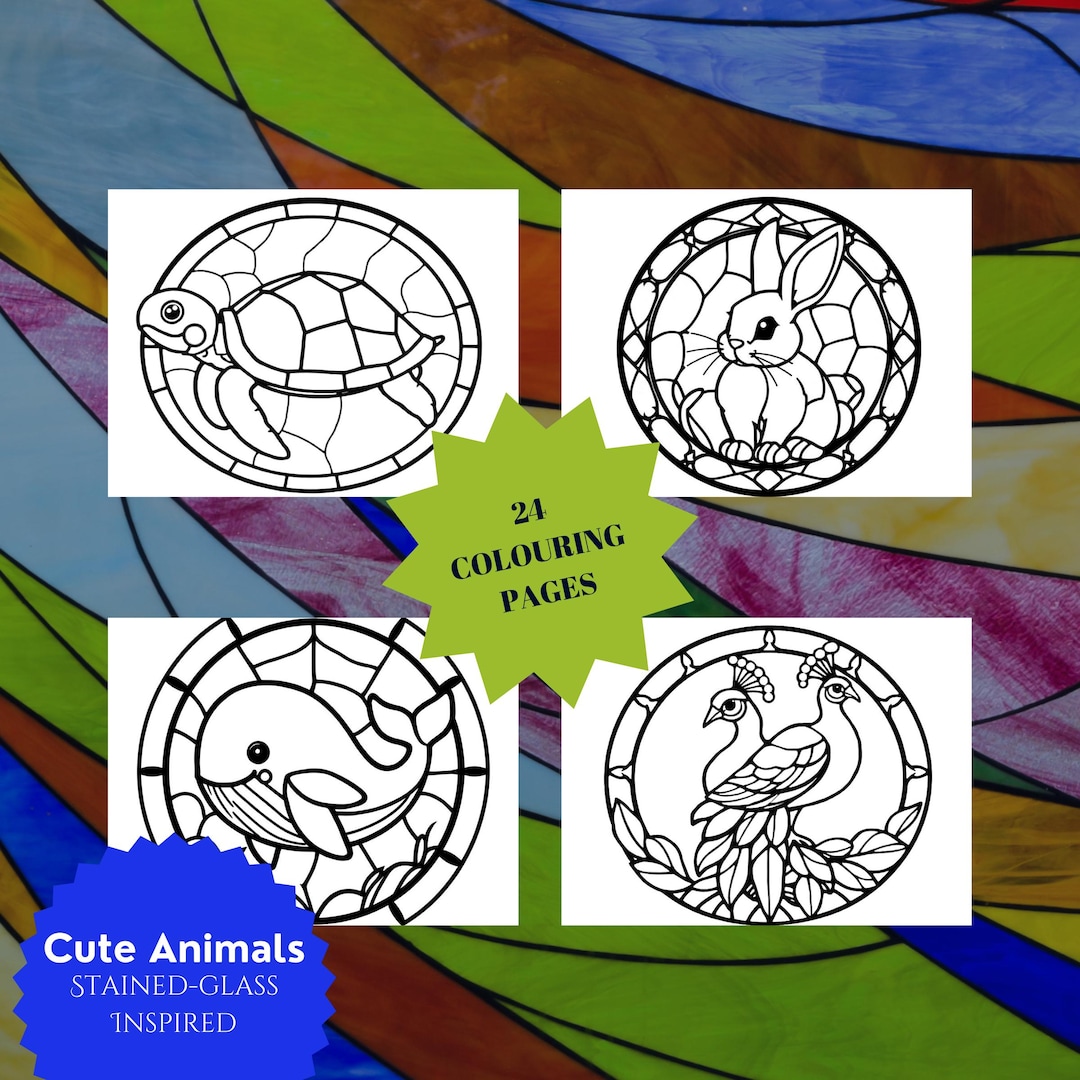 Stained Glass Animals Coloring Pages for Adults & Kids (printable PDF ...