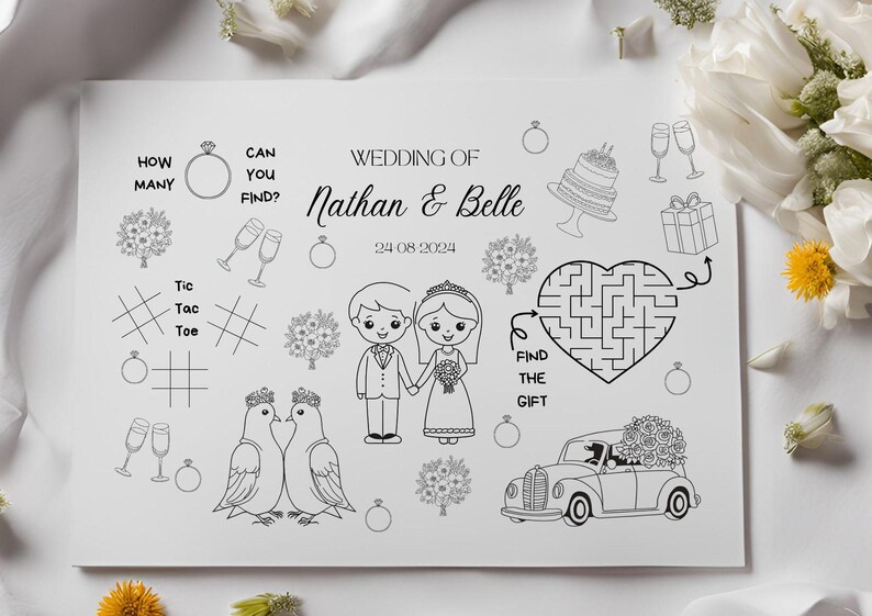 Printable Personalized Wedding Placemat Coloring Placemat Activity ...