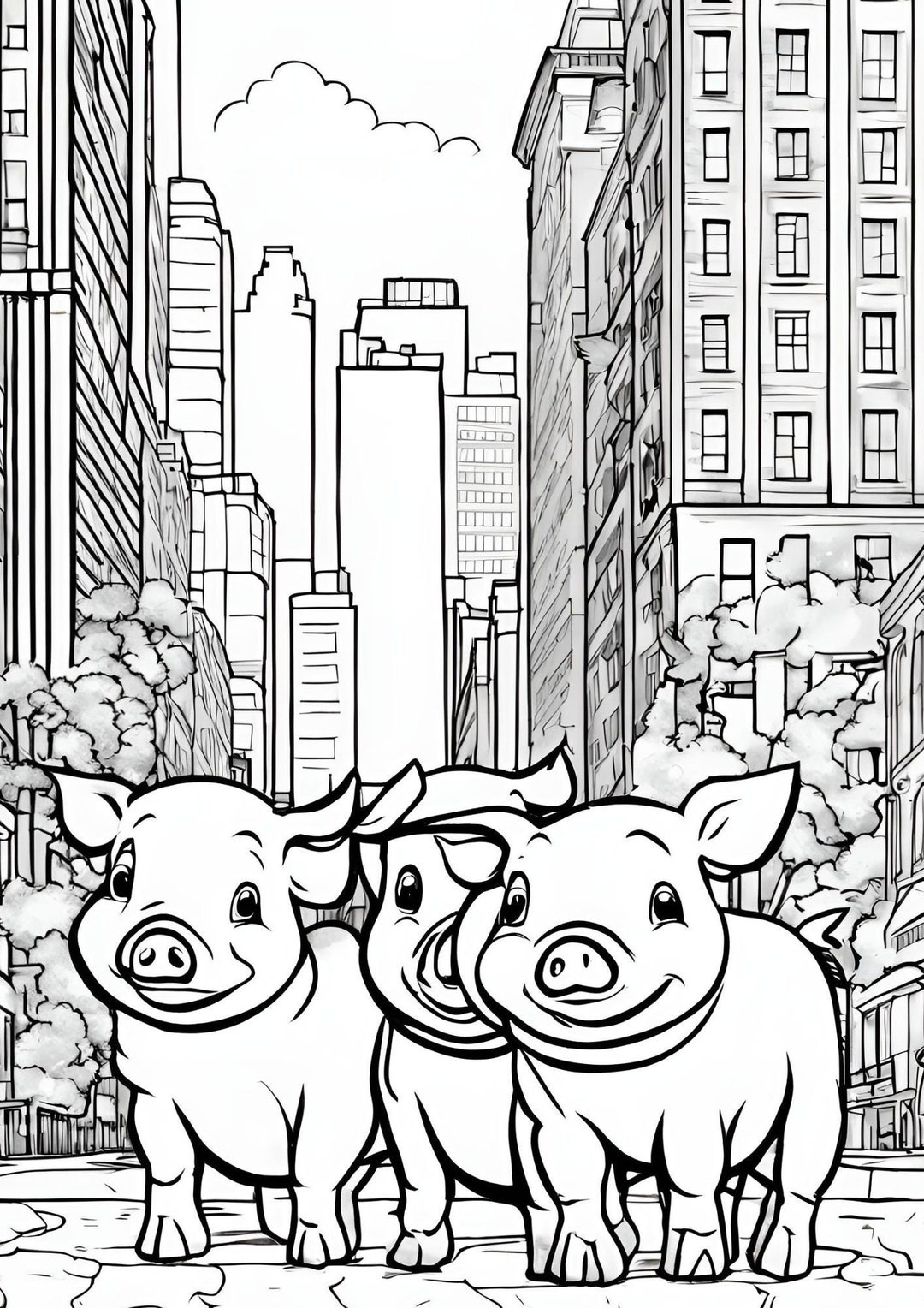 10x Printable Coloring Pages Pig in the City Farm Animal Coloring Pages ...