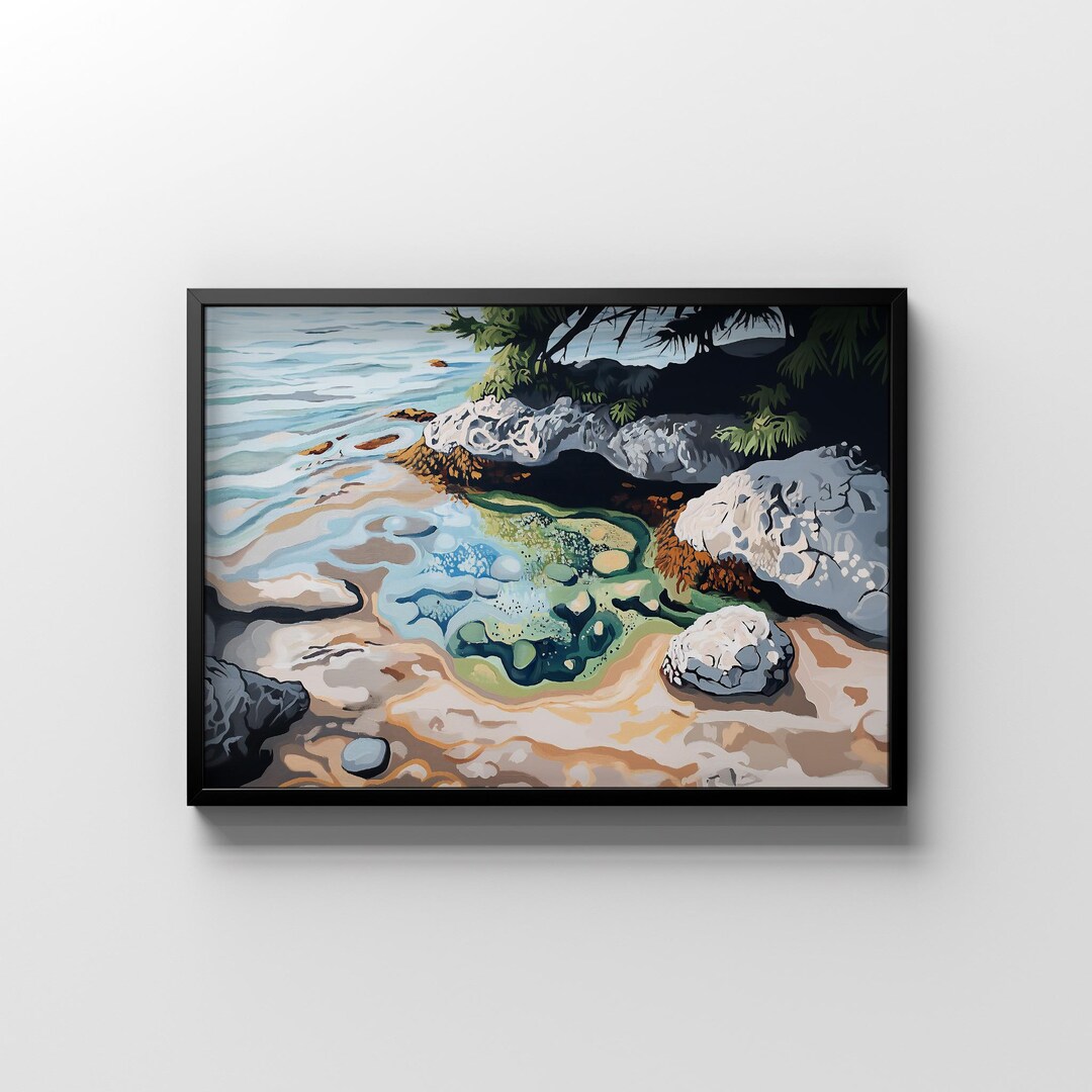 Tidal Pool Print | Neutral Marine Print | Seaside Rock Pool Artwork ...