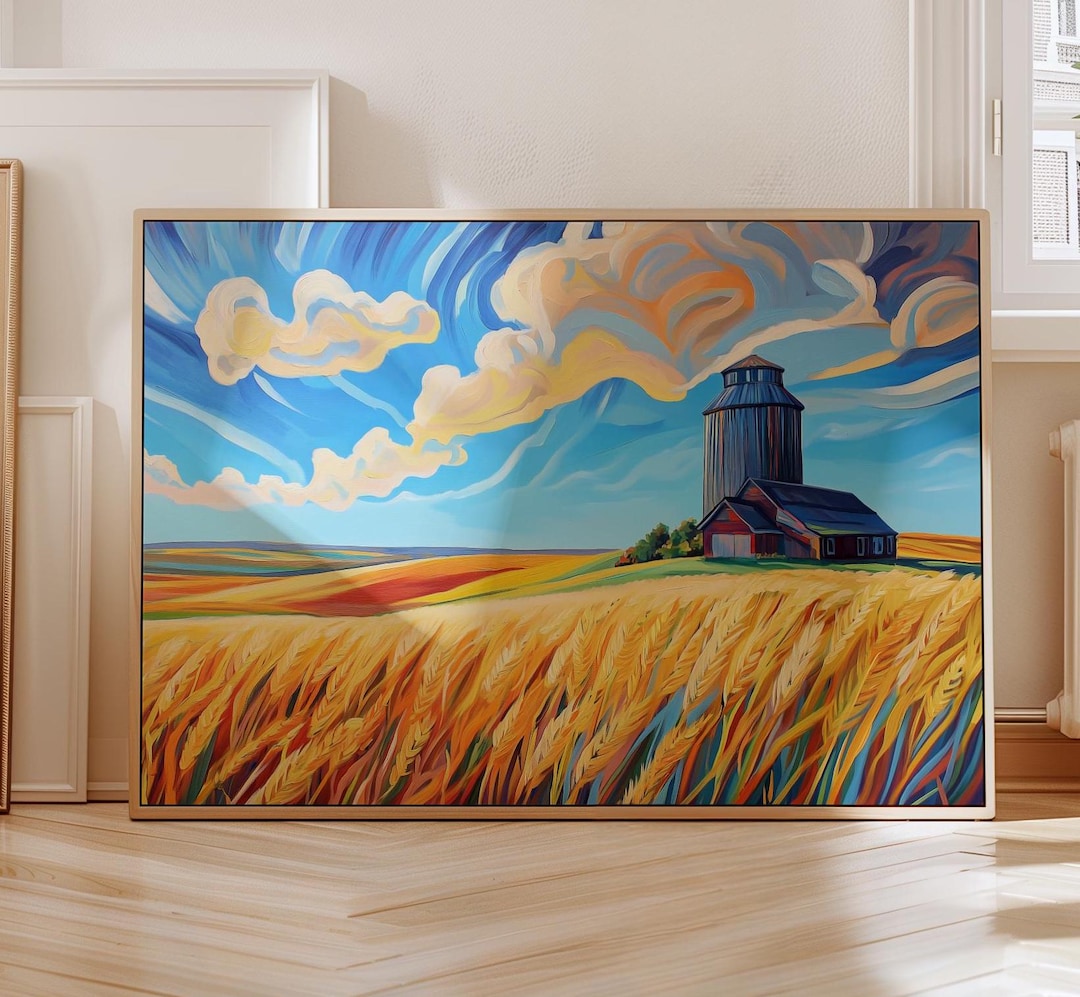 Colorful Wheat Field Art Print | Farm Building Wall Art | Grain Silo ...