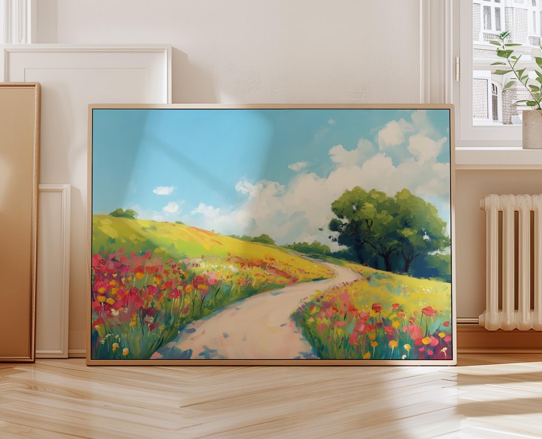 Country Road Print | Colorful Country Wildflower Meadow Painting ...