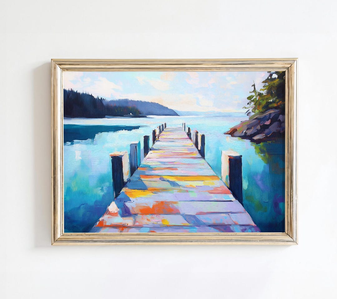 Dock Art Print | Summer Lake Print | Lake House Sign | Lake Scene Art ...