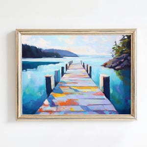 Dock Art Print | Summer Lake Print | Lake House Sign | Lake Scene Art ...