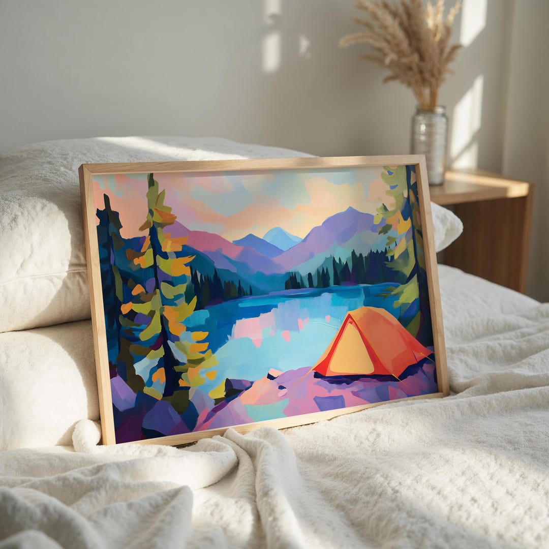 Camping Scene Art Print | Outdoorsy Print | Hiking Poster | Printable ...