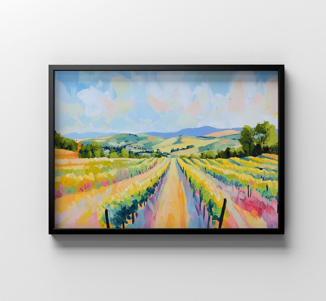 Vineyard Art Print | Winery Wall Art | Pastel Landscape Print | Wine ...