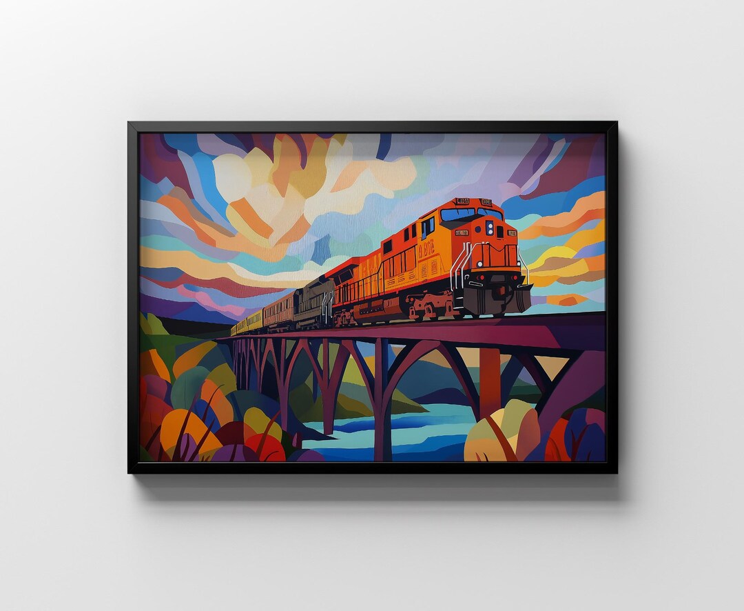 Train Bridge Art Print | Railway Art | Locomotive Wall Art | Colorful ...