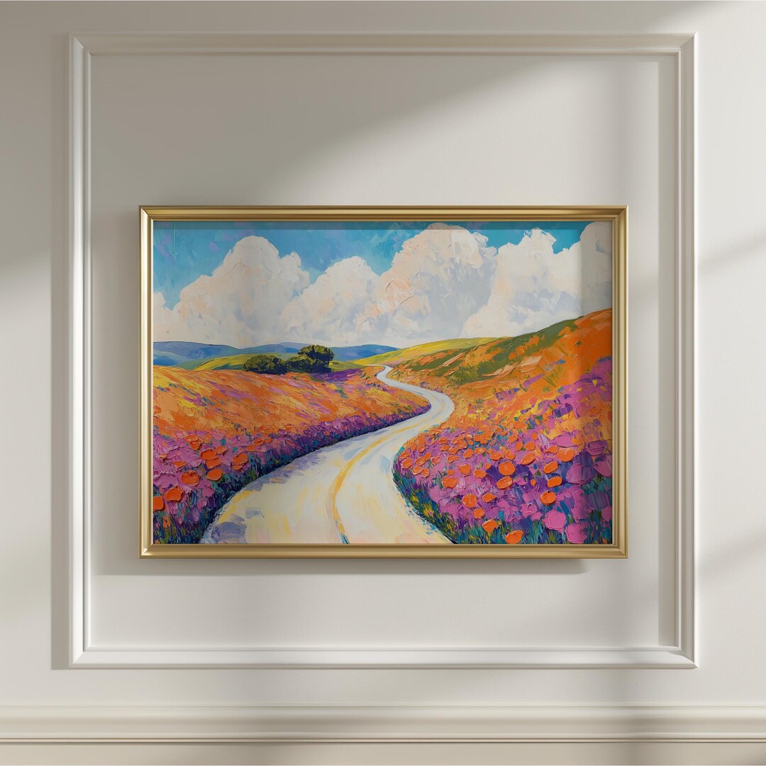 Poppy Field Print | Wild Poppies Wall Art | Orange Floral Art Print ...