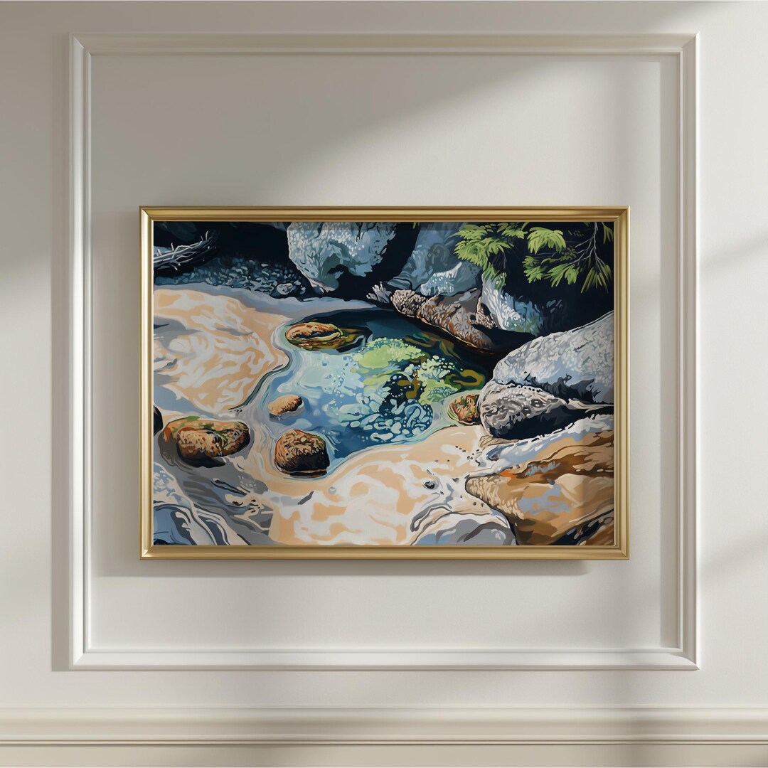 Rock Pool Print | Neutral Beach House Decor | Tide Pool Painting ...
