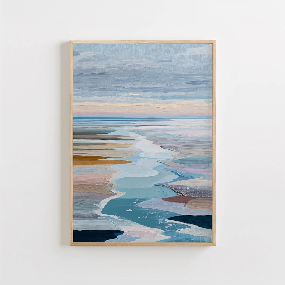 Minimalist Ocean Art Print | Muted Pastel Abstract Beach Painting ...
