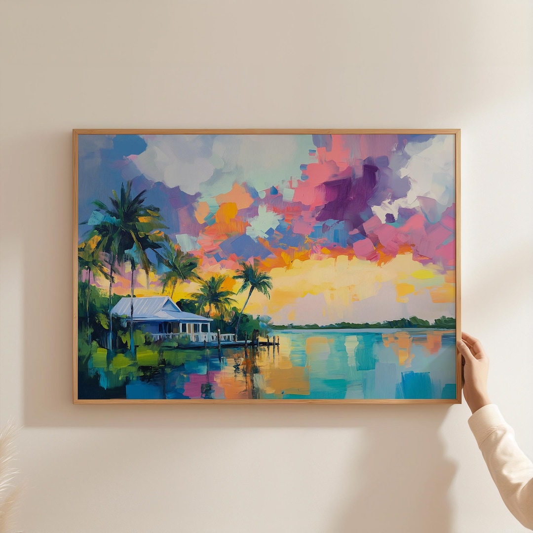 Florida Keys Wall Art | Beach Cottage Print | Colorful Tropical Sunset ...
