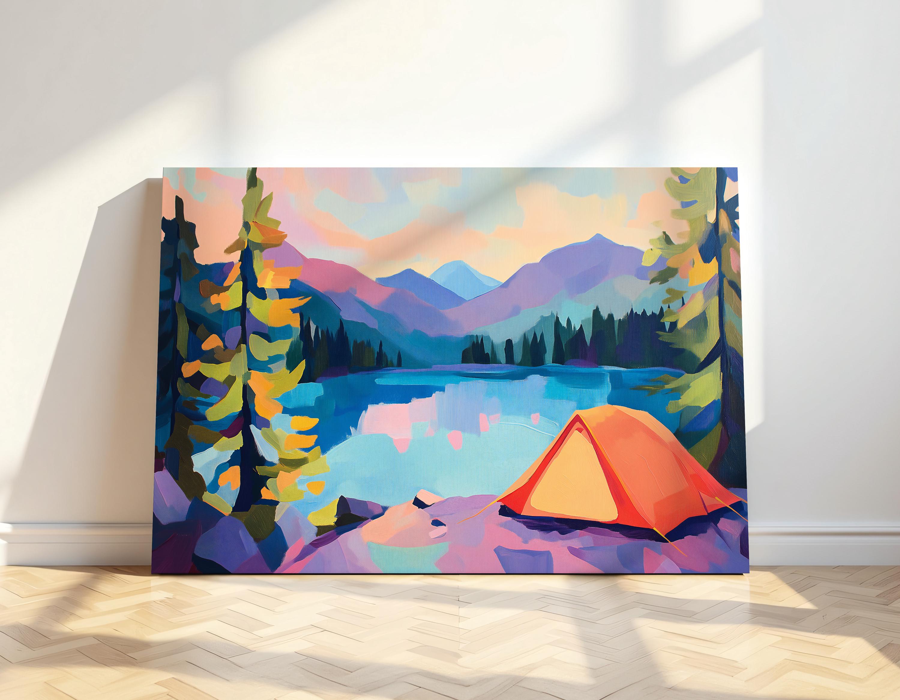 Camping Scene Art Print | Outdoorsy Print | Hiking Poster | Printable ...