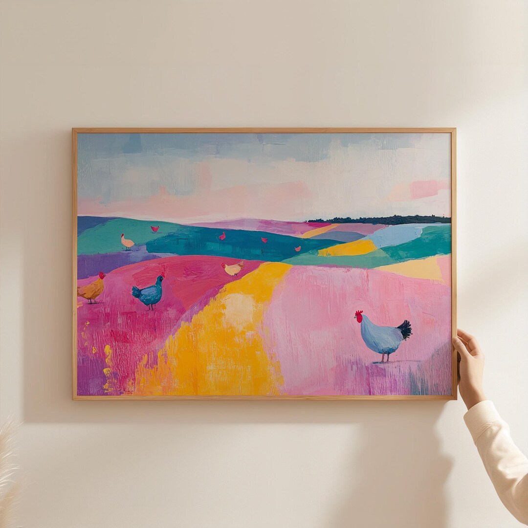 Modern Chicken Wall Art | Colorful Country Living Art Print | Printable ...
