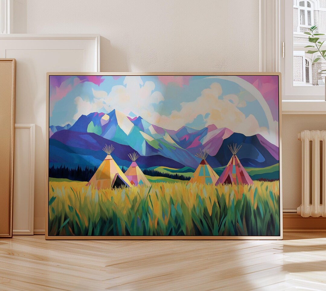 Modern Tipi Painting | Colorful Abstract Mountain Print | Alberta ...