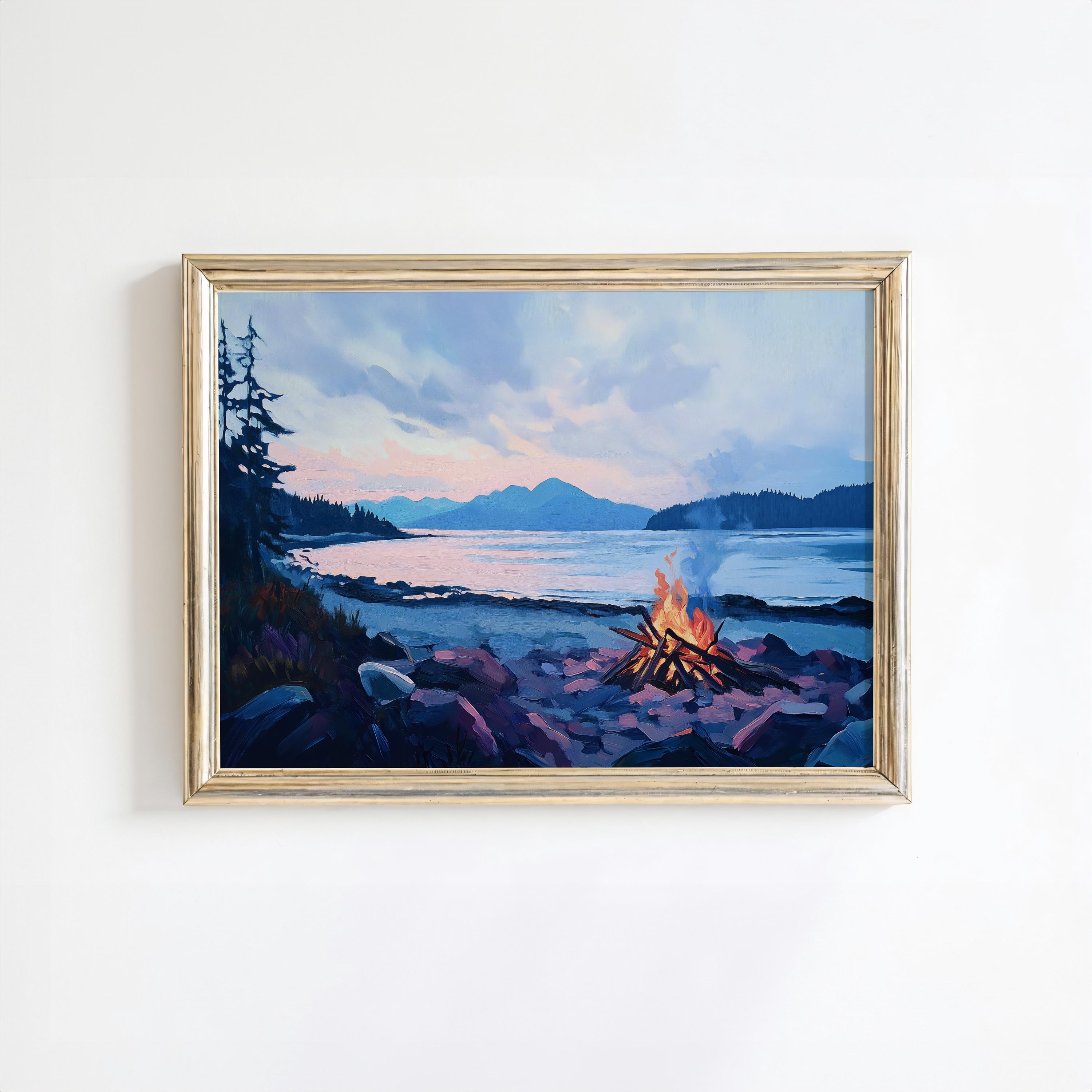 Campfire Print | Tofino Beach Print | Beach Bonfire at Night ...