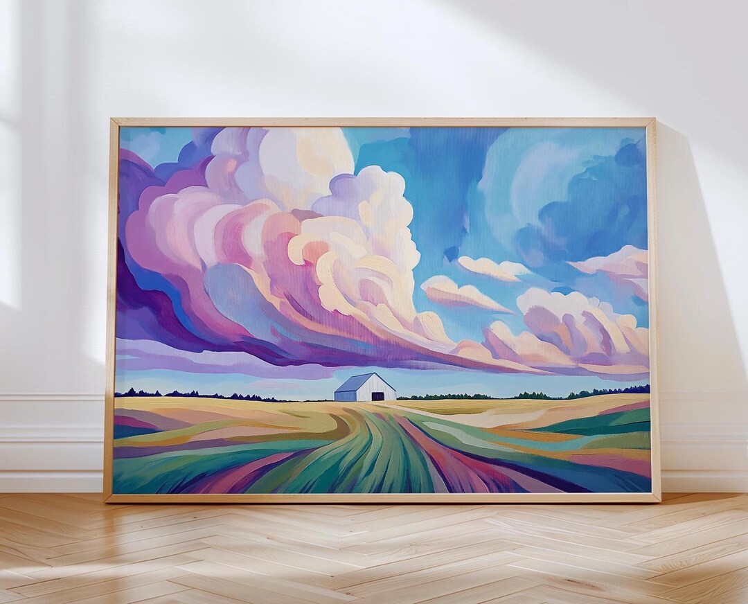 Prairie Art Print | Barn Painting | Colorful Rural Landscape Print ...