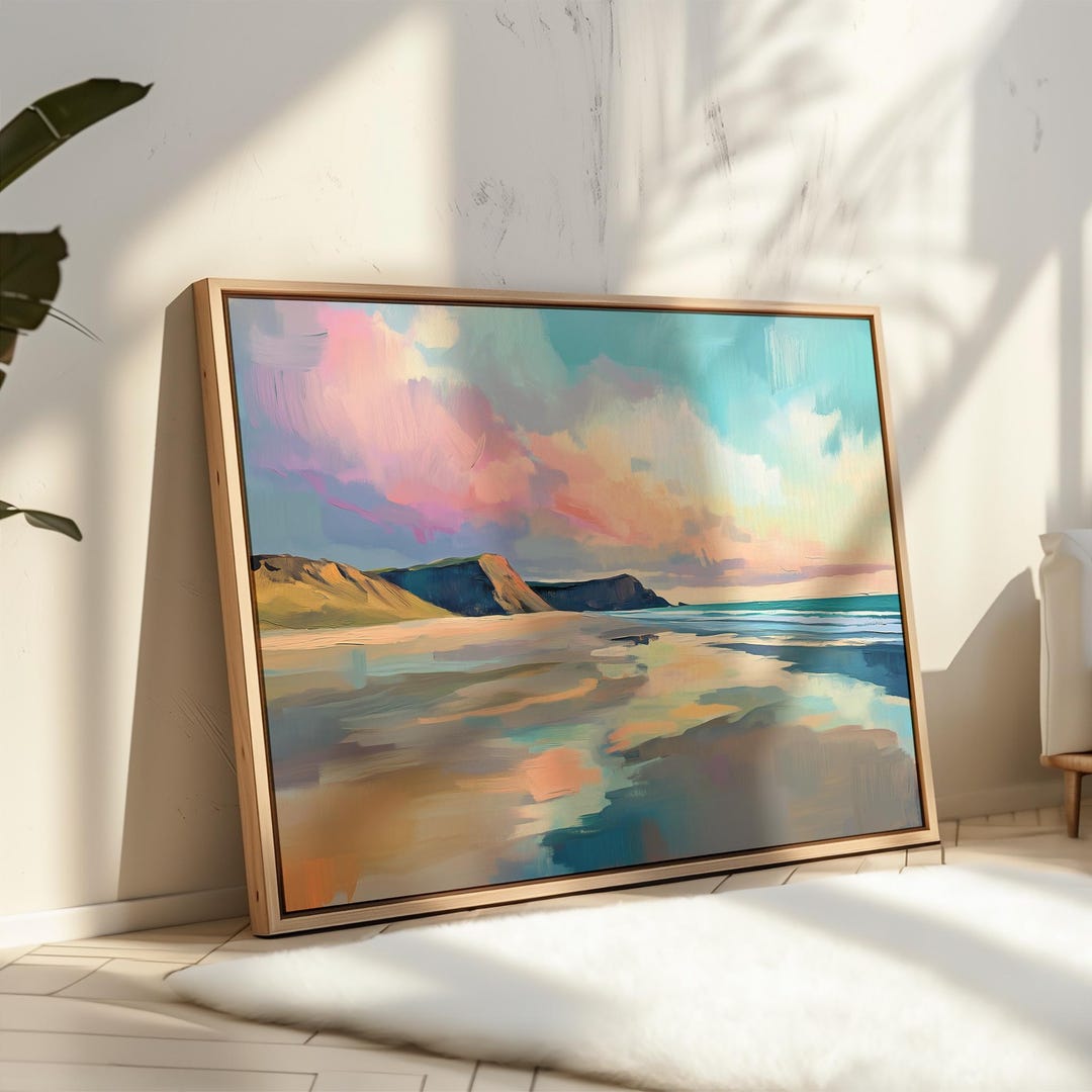 Summer Beach Sunset Print | Pastel Ocean Sunrise Art | Low Tide Beach ...