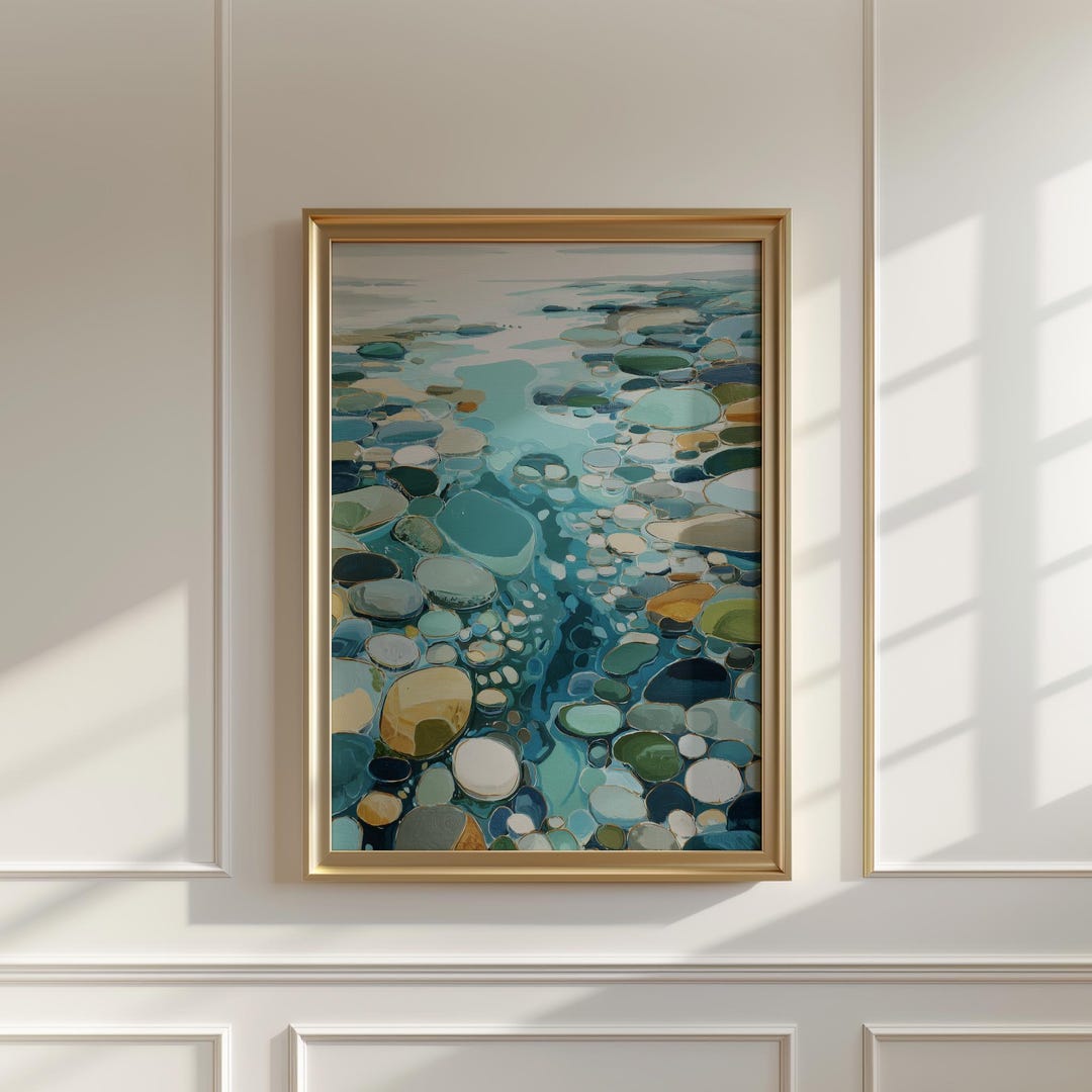Beach Pebble Art Print | Ocean Tide Pool Print | Blue Coastal Wall Art ...