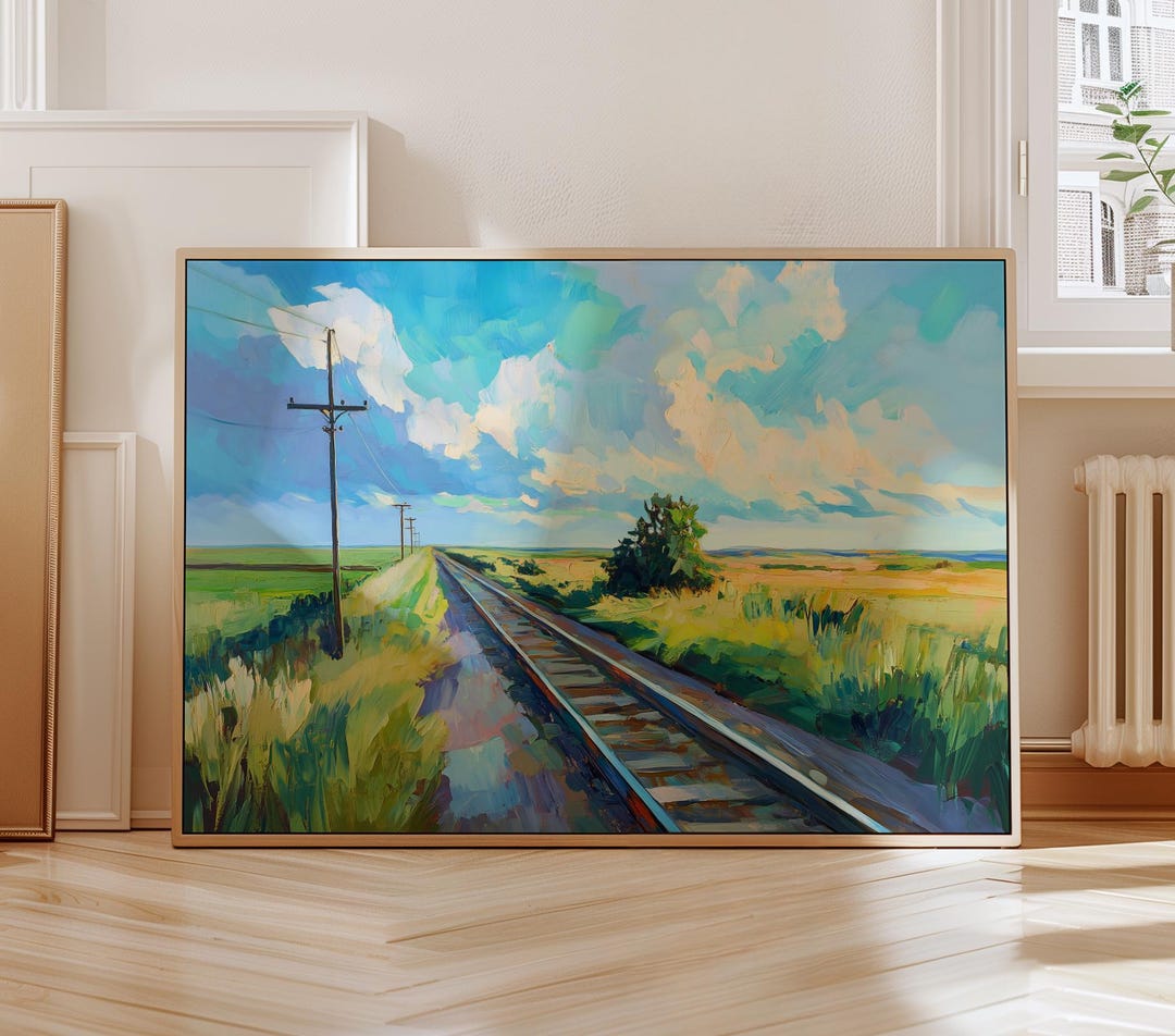 Prairie Railroad Tracks Print | Train Tracks Painting | Printable Rural ...