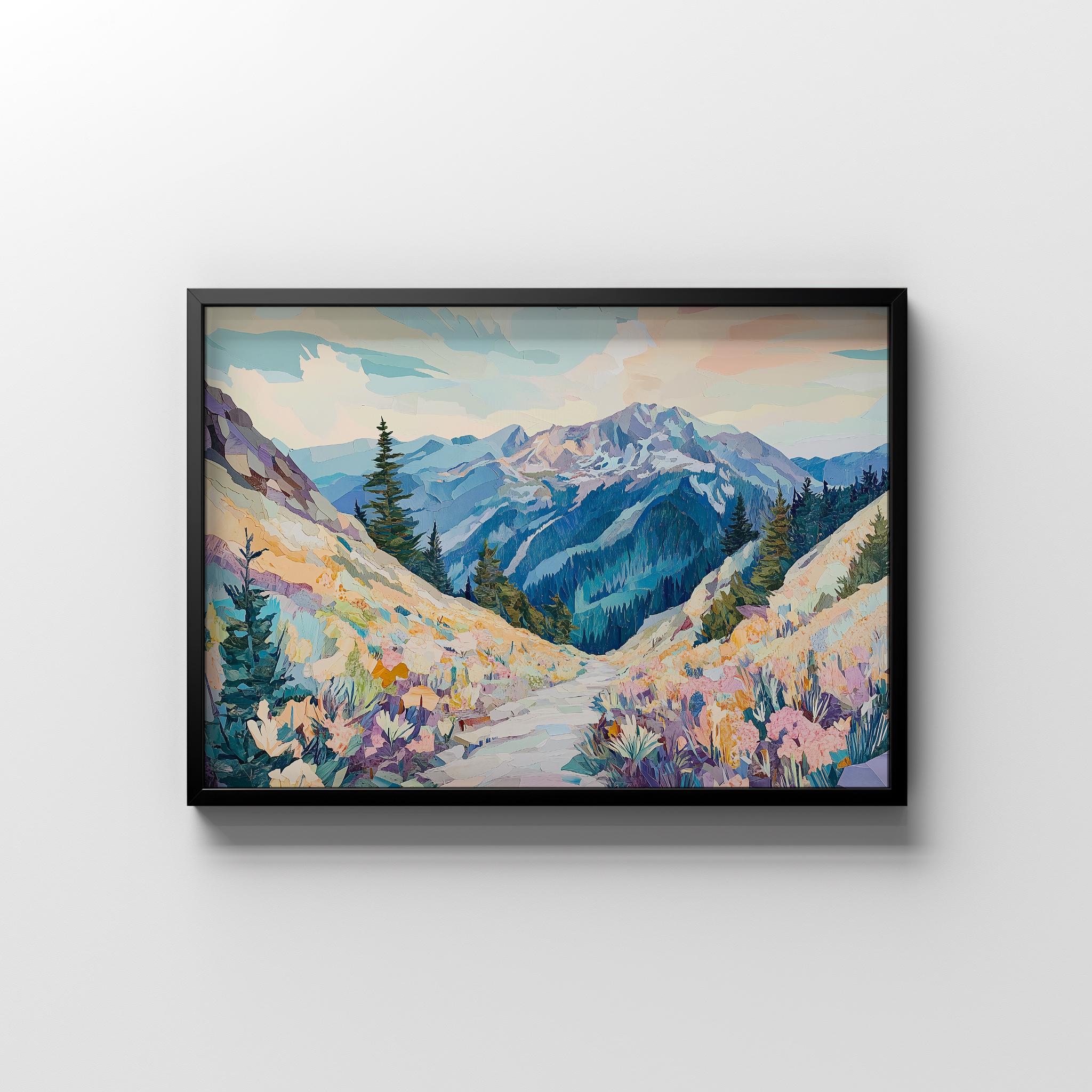 Hiking Path Print | Walking Trail Painting | Pastel Mountain Landscape ...