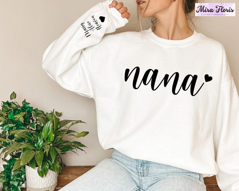 Personalized Nana Sweatshirt, Grandkids Names on Sleeve, Grandma Gift ...