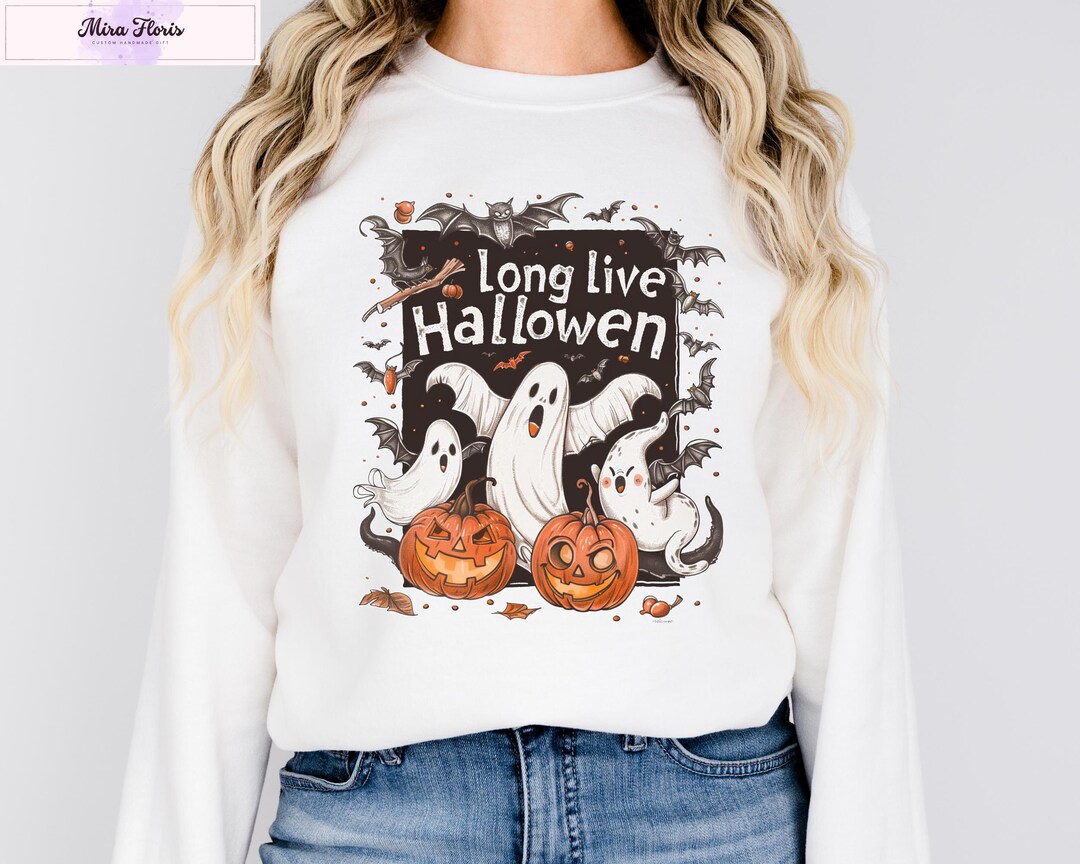 Vintage Halloween Sweatshirt, Spooky Ghost & Pumpkin Hoodie - Etsy