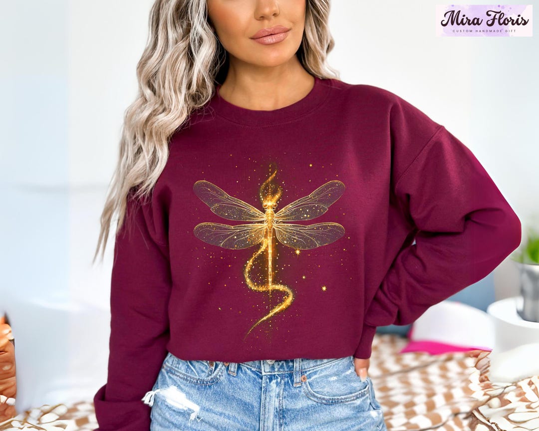 Golden Dragonfly Sweatshirt, Boho Nature Lover Crewneck - Etsy