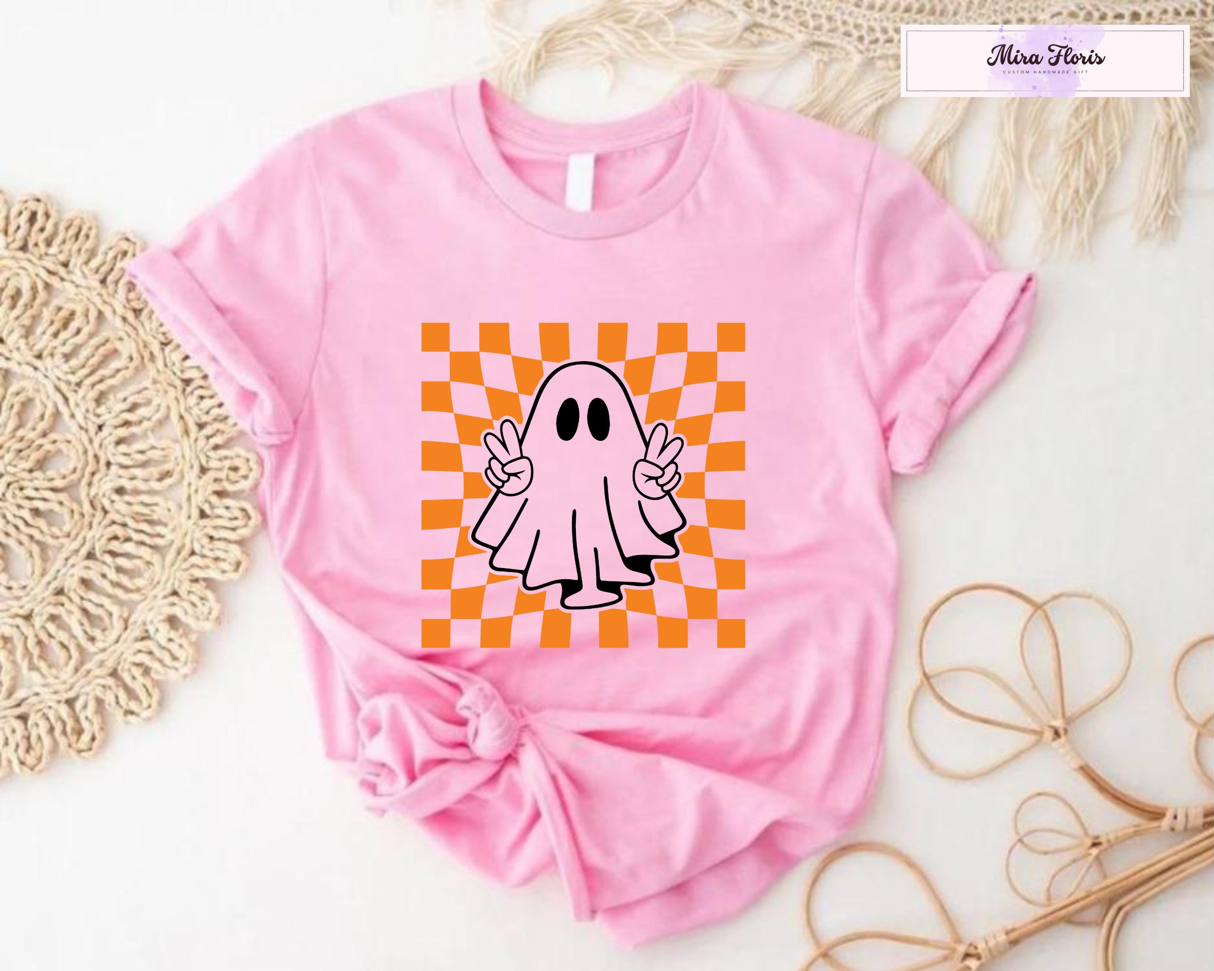 Cute Ghost Checkerboard T-shirt, Stay Spooky Shirt, Spooky Shirt ...