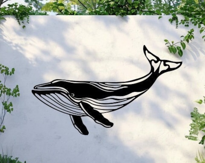 Whale Metal Wall Art, Large Blue Whale Wall Decor, Ocean Themed Modern ...
