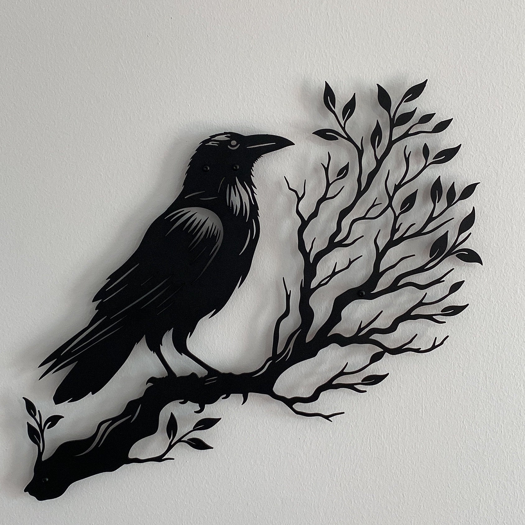Raven on Branch Wall Decor, Crow Metal Wall Art, Raven Wall Art, Gothic Raven Metal Wall Art ...