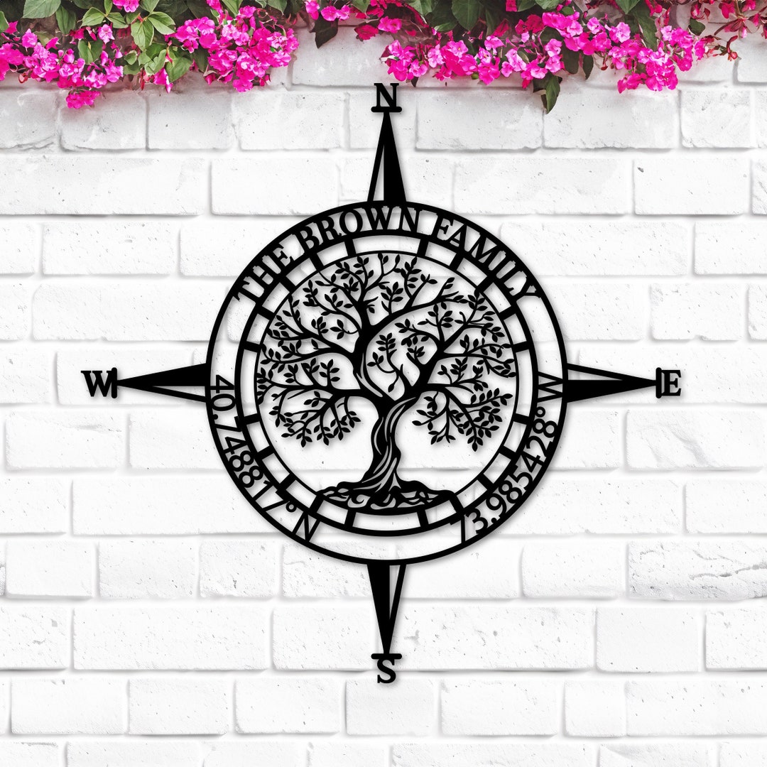 Custom Compass Metal Sign, Compass Wall Art, Personalized Compass Wall ...