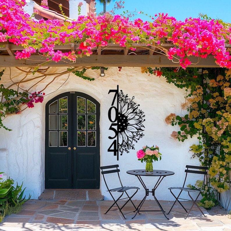 Custom Metal Number Sign, Hanging Sunflower Address Sign, House Numbers ...