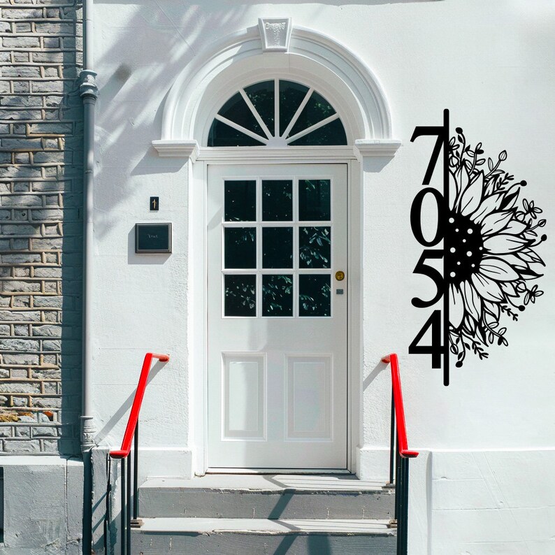 Custom Metal Number Sign, Hanging Sunflower Address Sign, House Numbers ...