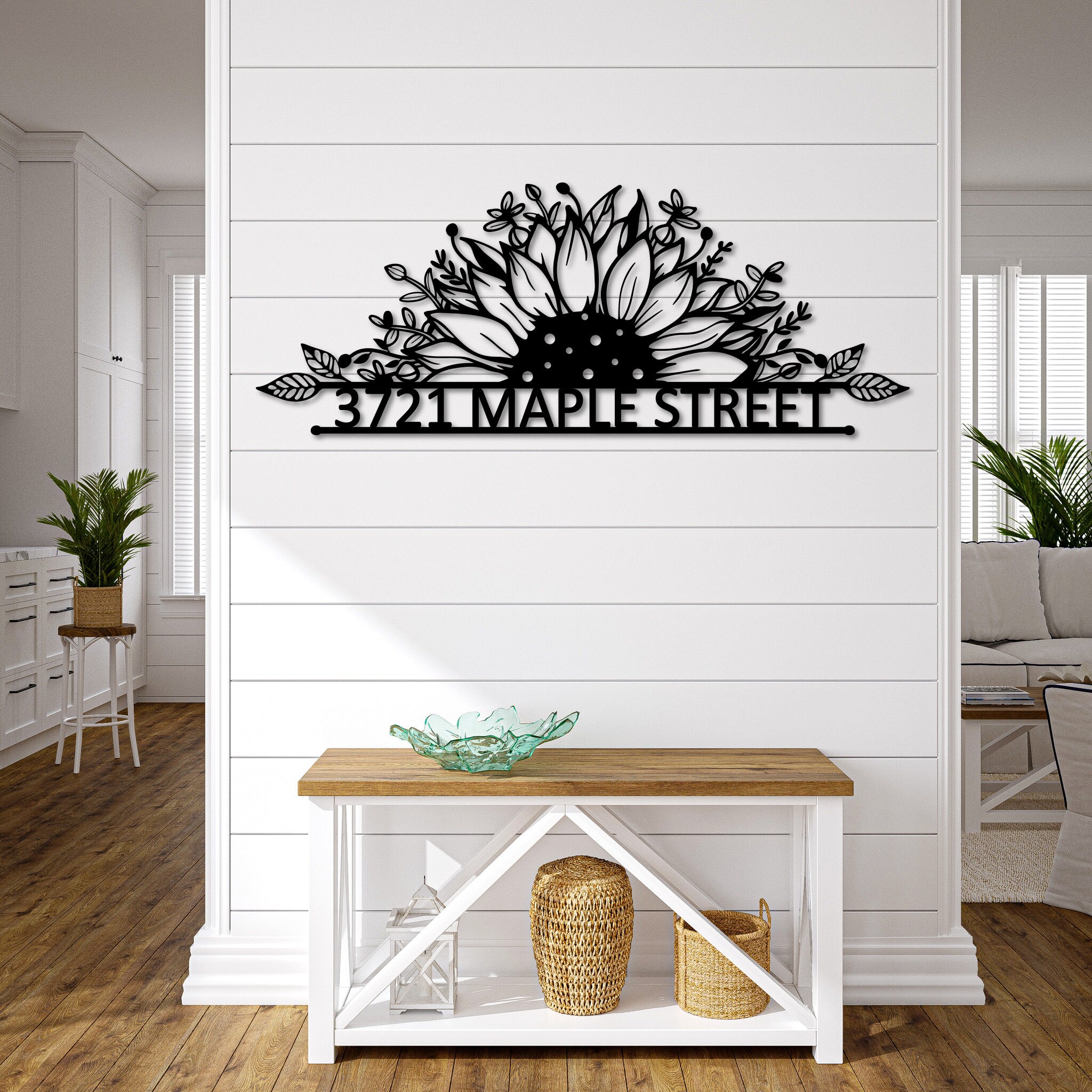 Custom Metal Address Sign, Sunflower Address Sign, Flower Home Number ...