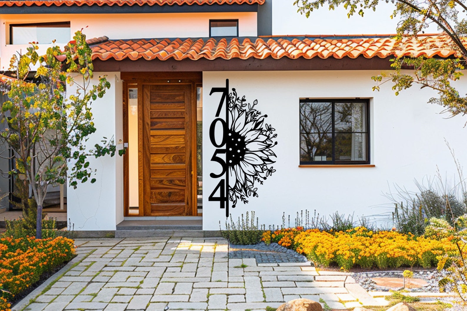 Custom Metal Number Sign, Hanging Sunflower Address Sign, House Numbers ...