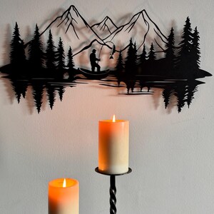 Lake Scene Fisherman Metal Wall Art, Mountain Metal Wall Art, Fisherman ...