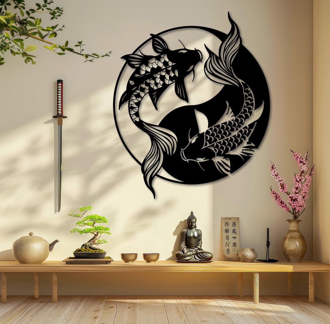 Koi Ying Yang Metal Wall Art, Koi Fish Wall Art, Yin Yang Metal Wall ...