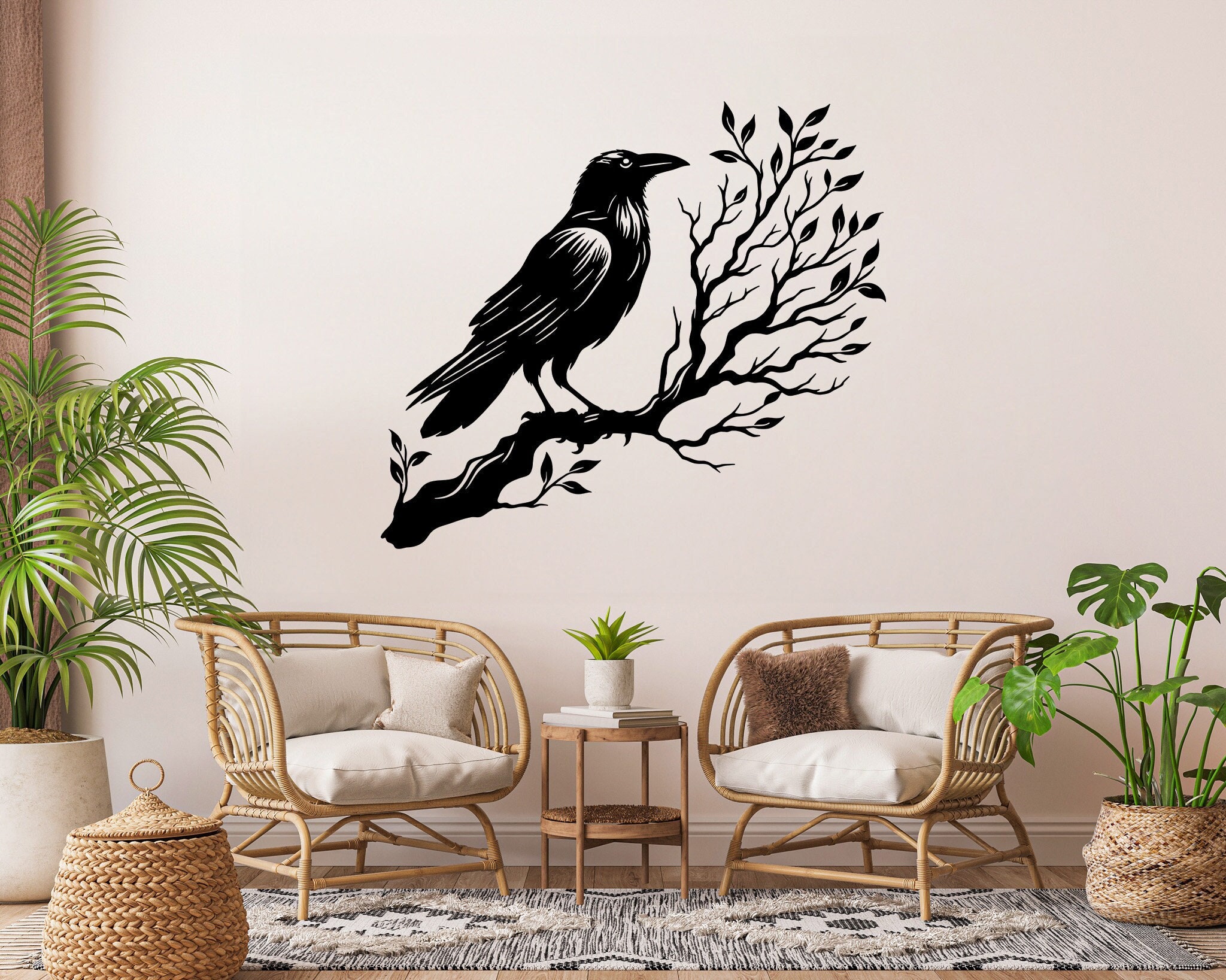 Raven on Branch Wall Decor, Crow Metal Wall Art, Raven Wall Art, Gothic ...
