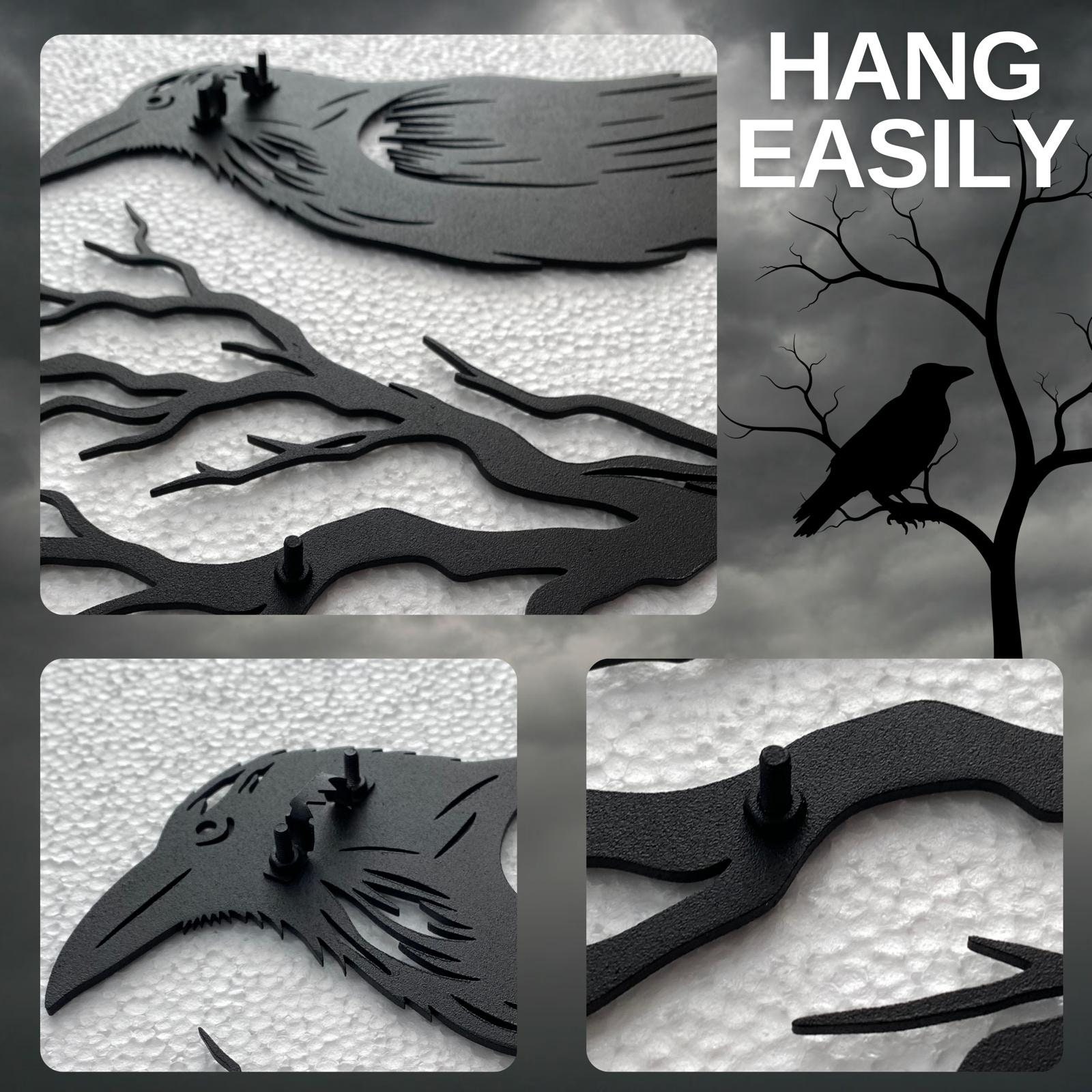 Raven on Branch Wall Decor, Crow Metal Wall Art, Raven Wall Art, Gothic ...