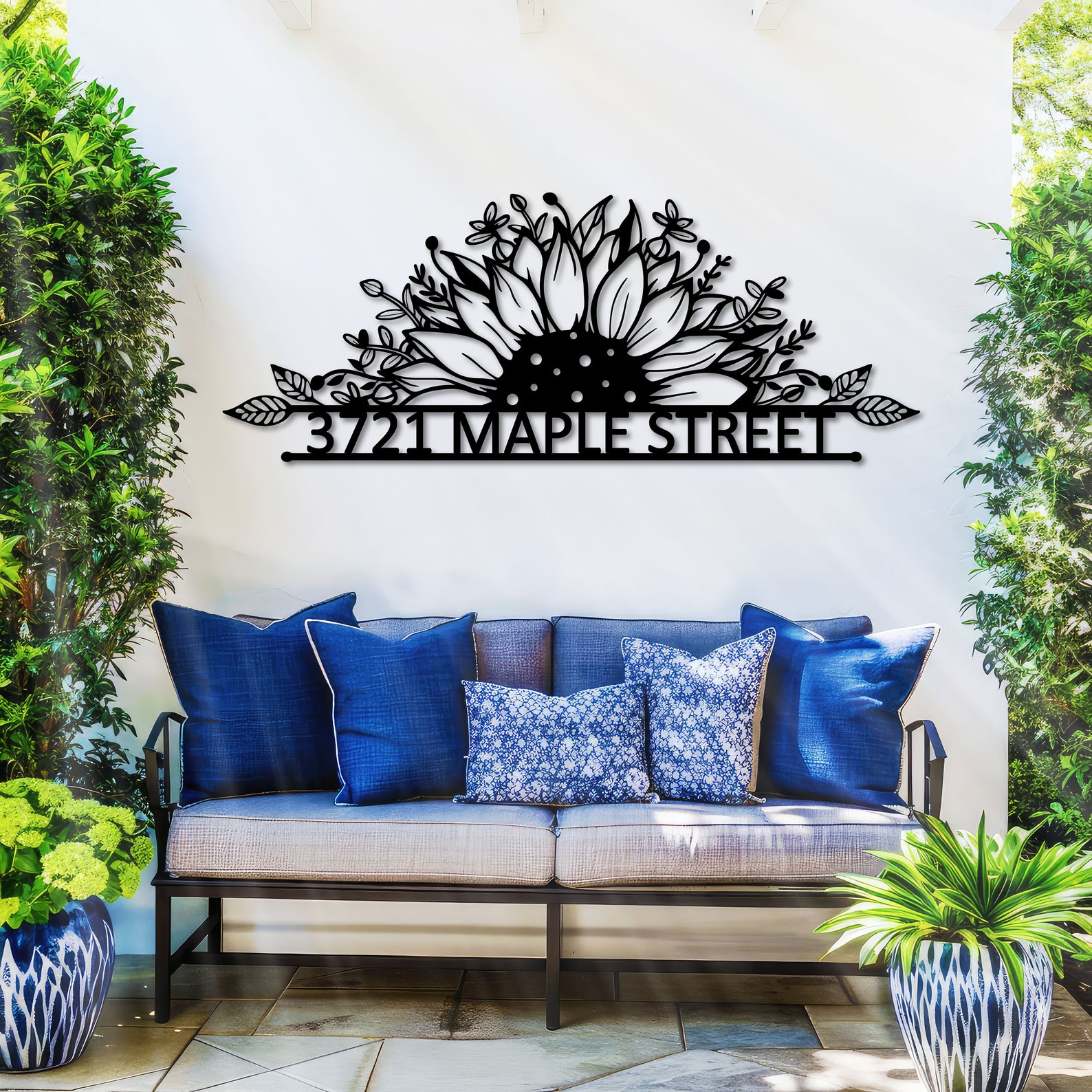 Custom Metal Address Sign, Sunflower Address Sign, Flower Home Number ...