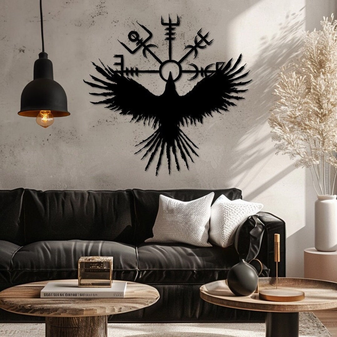 Raven Metal Viking Wall Art, Nordic Wall Decor, Viking Wall Art, Raven ...