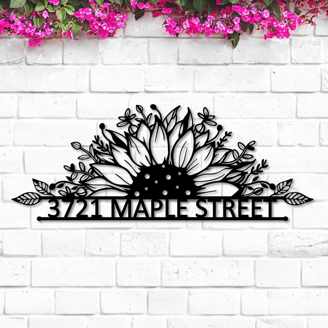 Custom Metal Address Sign, Sunflower Address Sign, Flower Home Number ...