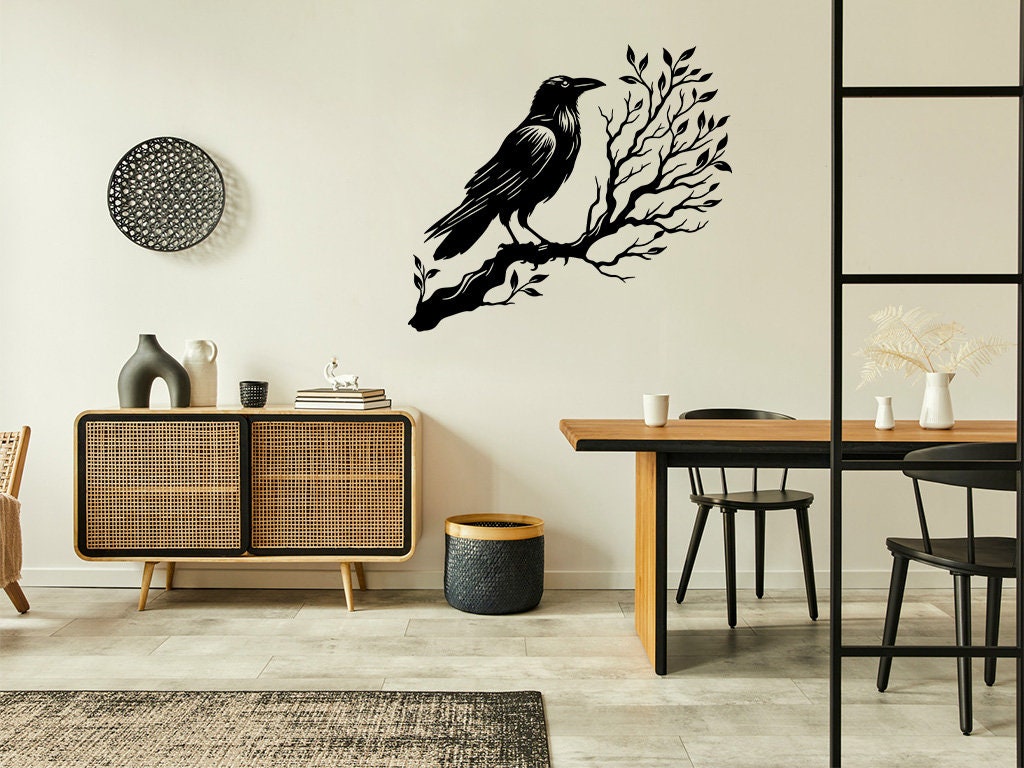 Raven on Branch Wall Decor, Crow Metal Wall Art, Raven Wall Art, Gothic ...