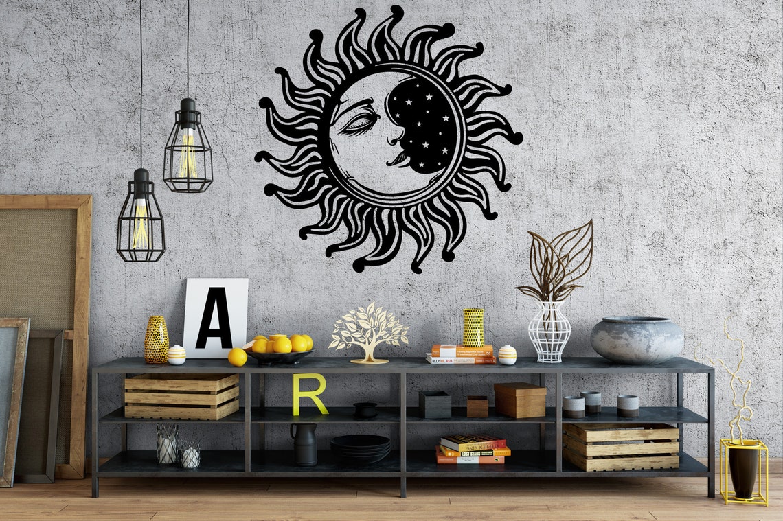 Sun and Moon Metal Wall Decor, Sun and Moon Decor, Boho Metal Wall Art ...