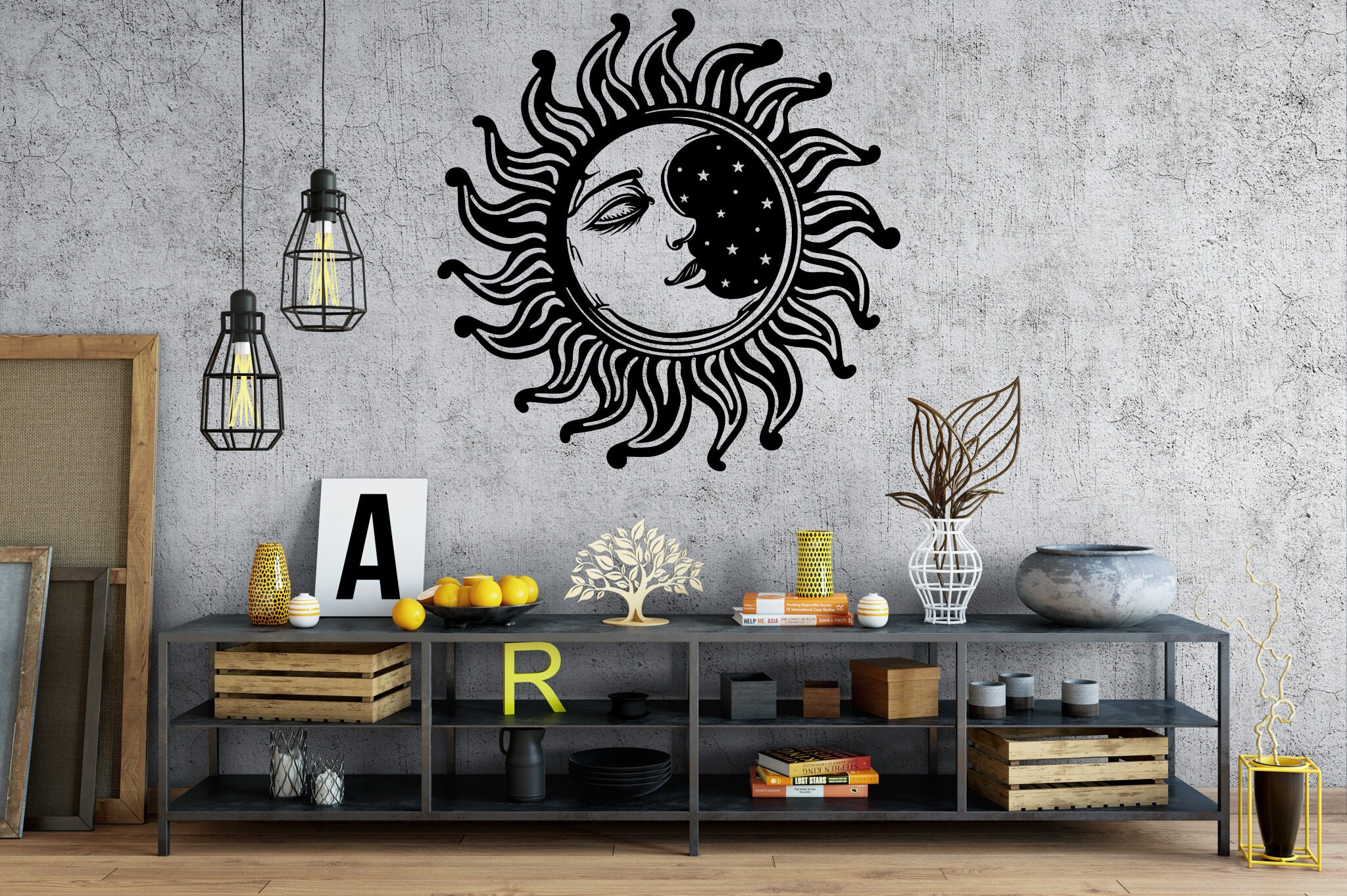 Sun and Moon Metal Wall Decor, Sun and Moon Decor, Boho Metal Wall Art ...