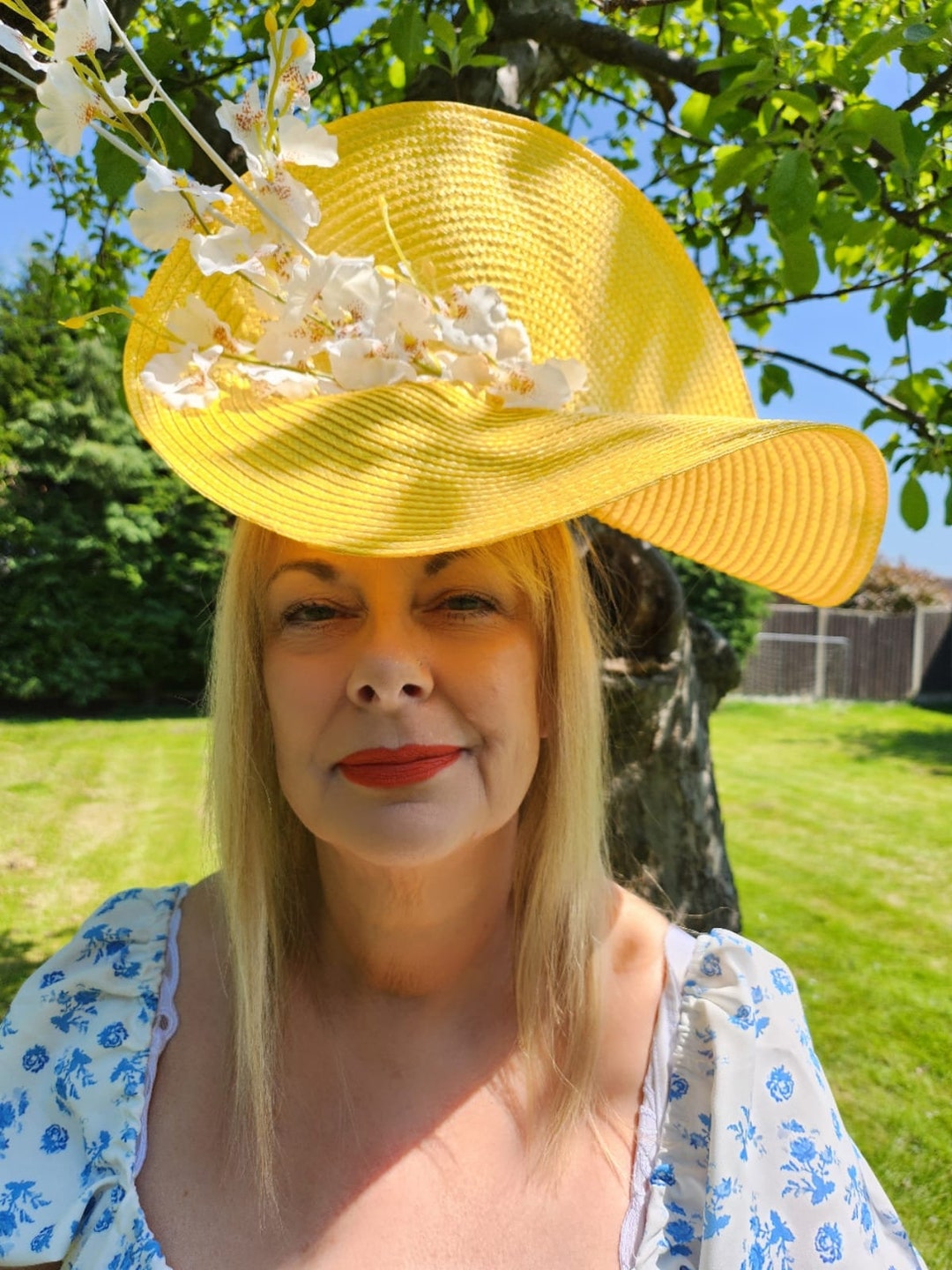 Large Straw Disc Hat With Orchids and Quills, This is a One off Piece ...