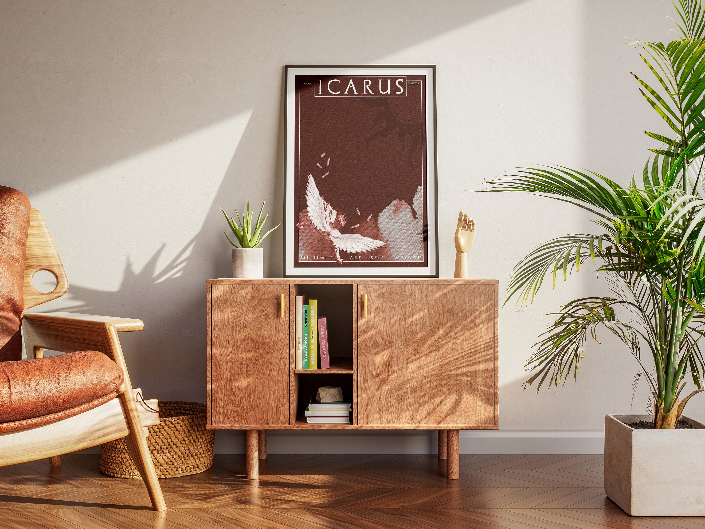 Icarus Falling Poster Mythology Wall Art Red Room Decor Mythology Art ...